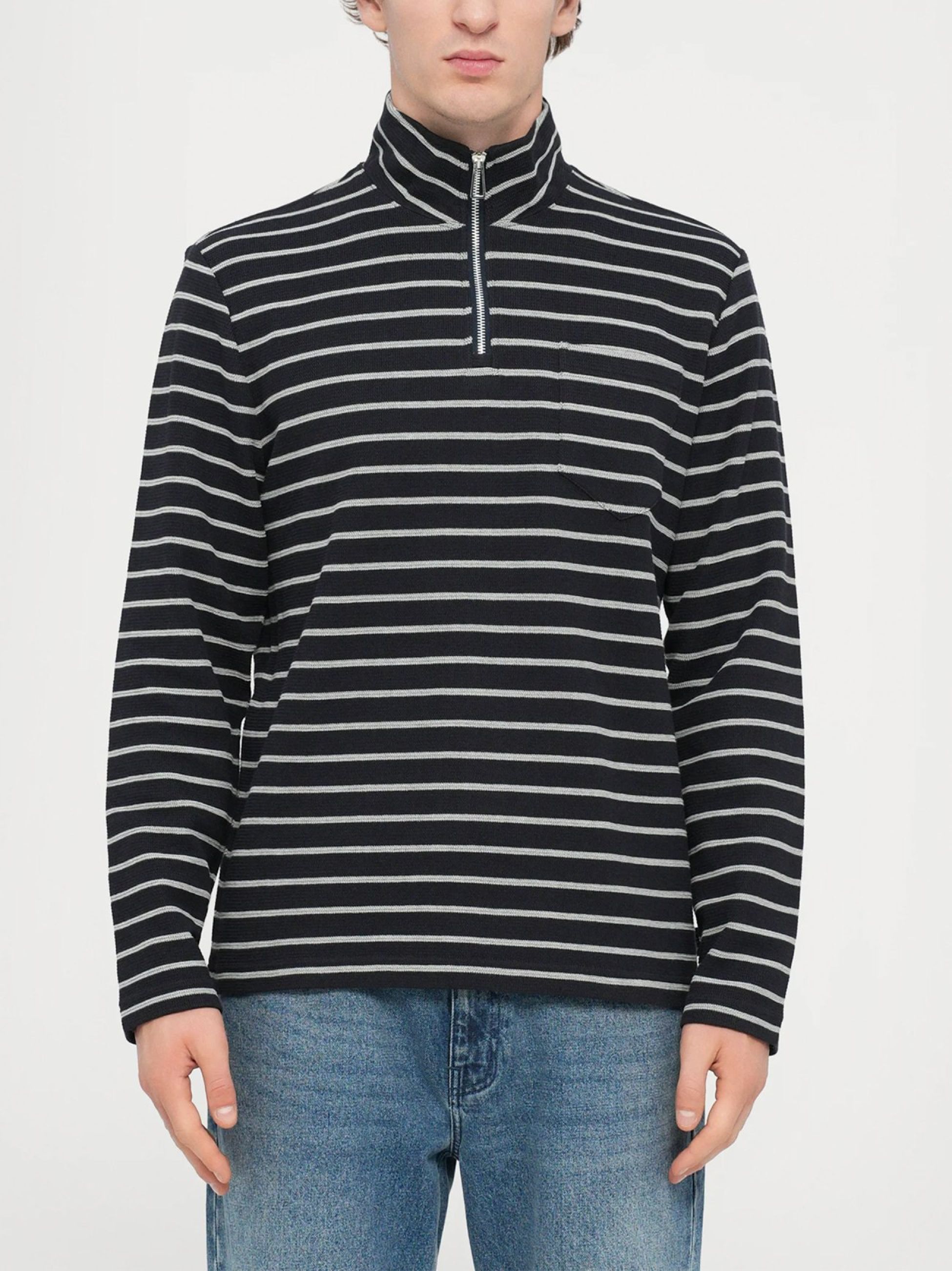 Paul Smith Mens Very Dark Navy Striped Half Zip Sweatshirt | Designerwear