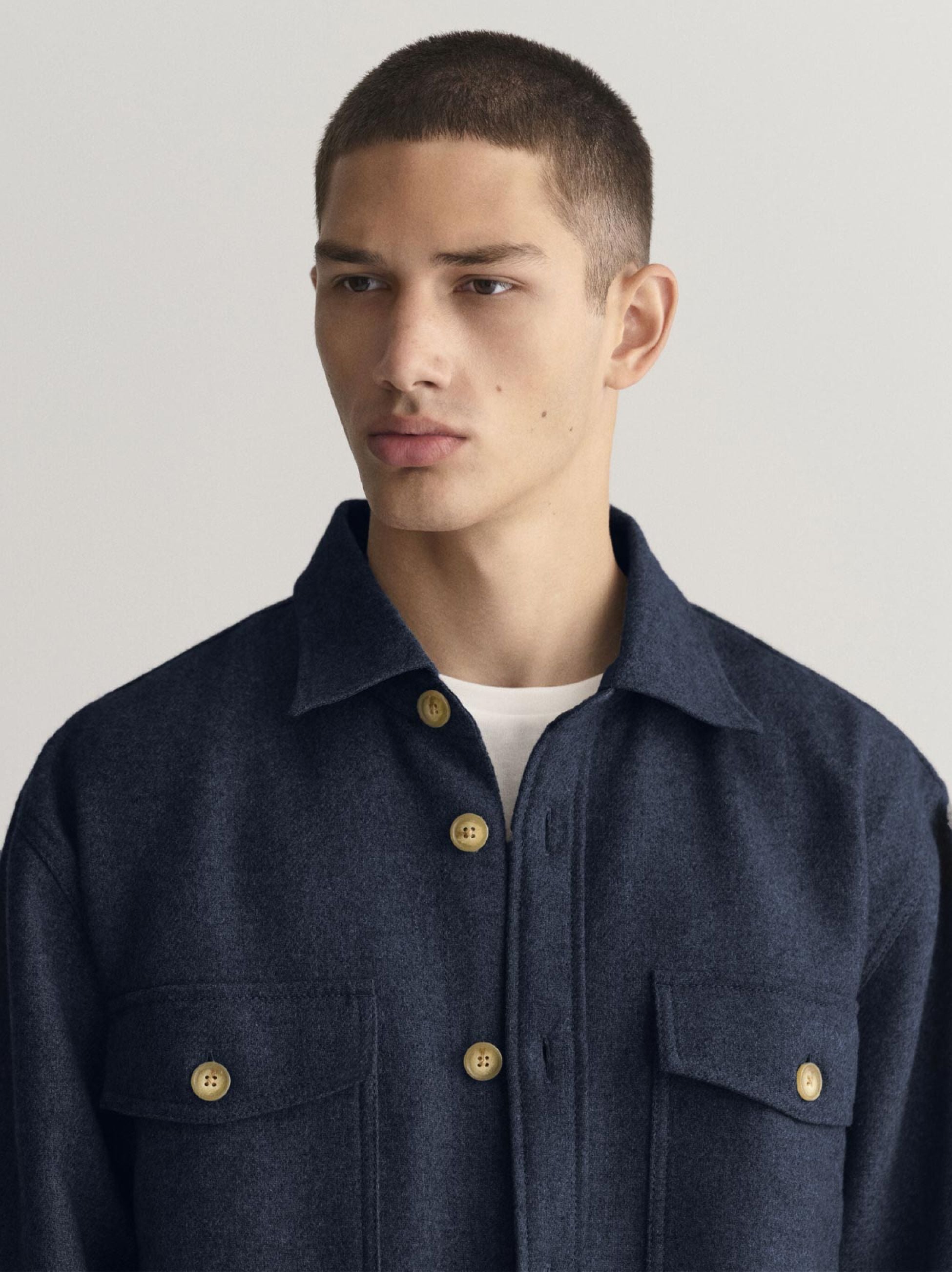 GANT Mens Marine Wool Blend Overshirt | Designerwear