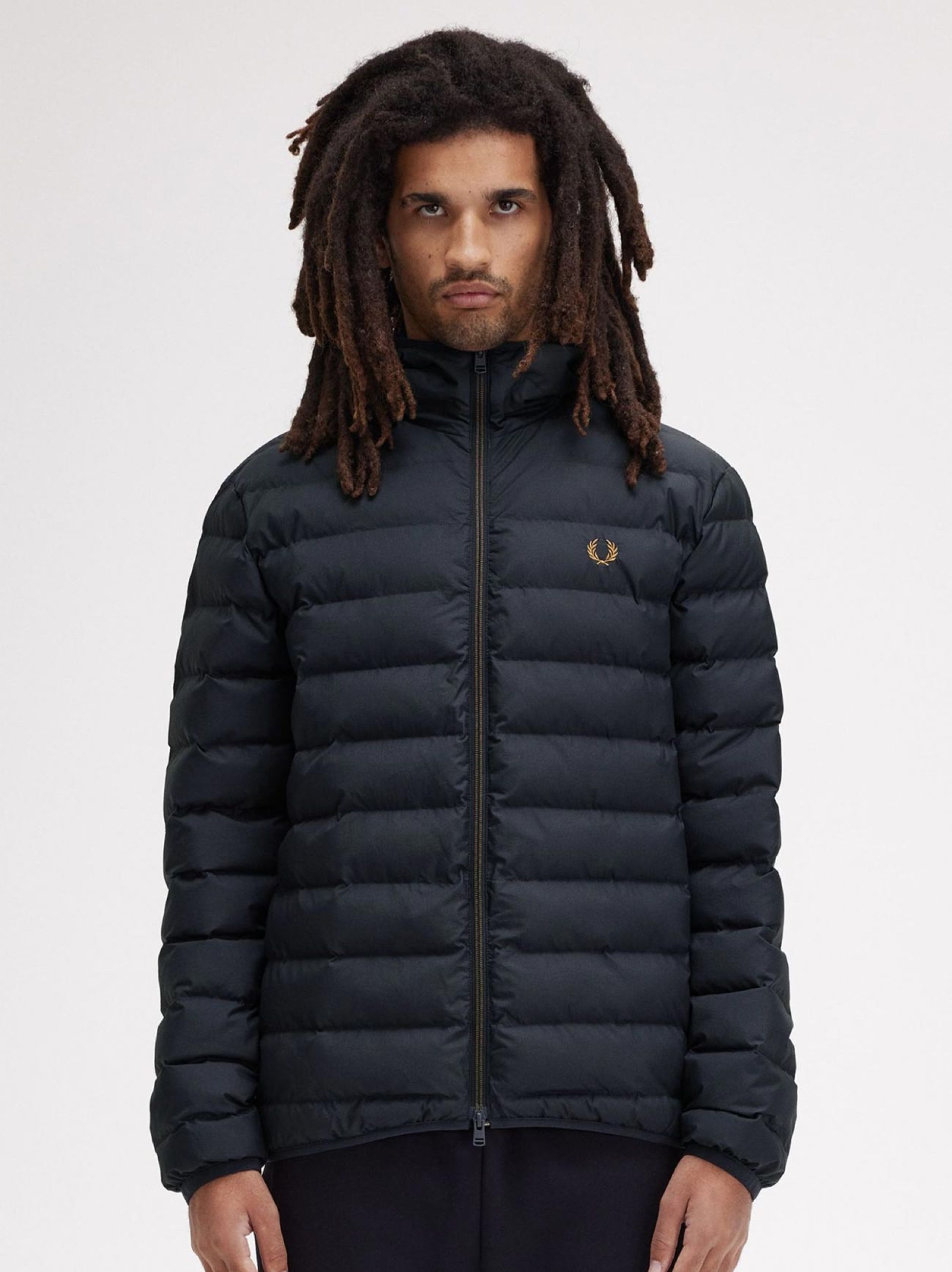 Fred Perry Mens Navy Hooded Insulated Jacket | Designerwear