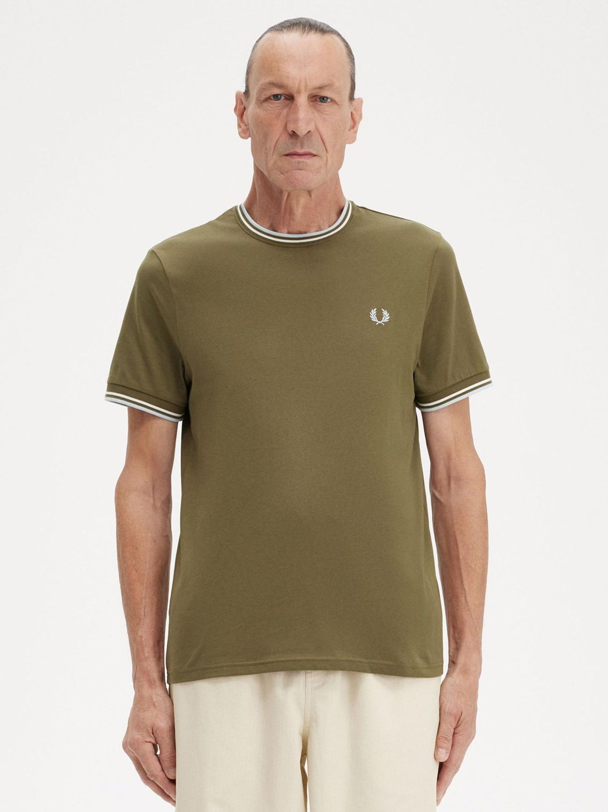 Fred Perry Mens Uniform Green Twin Tipped T-Shirt | Designerwear