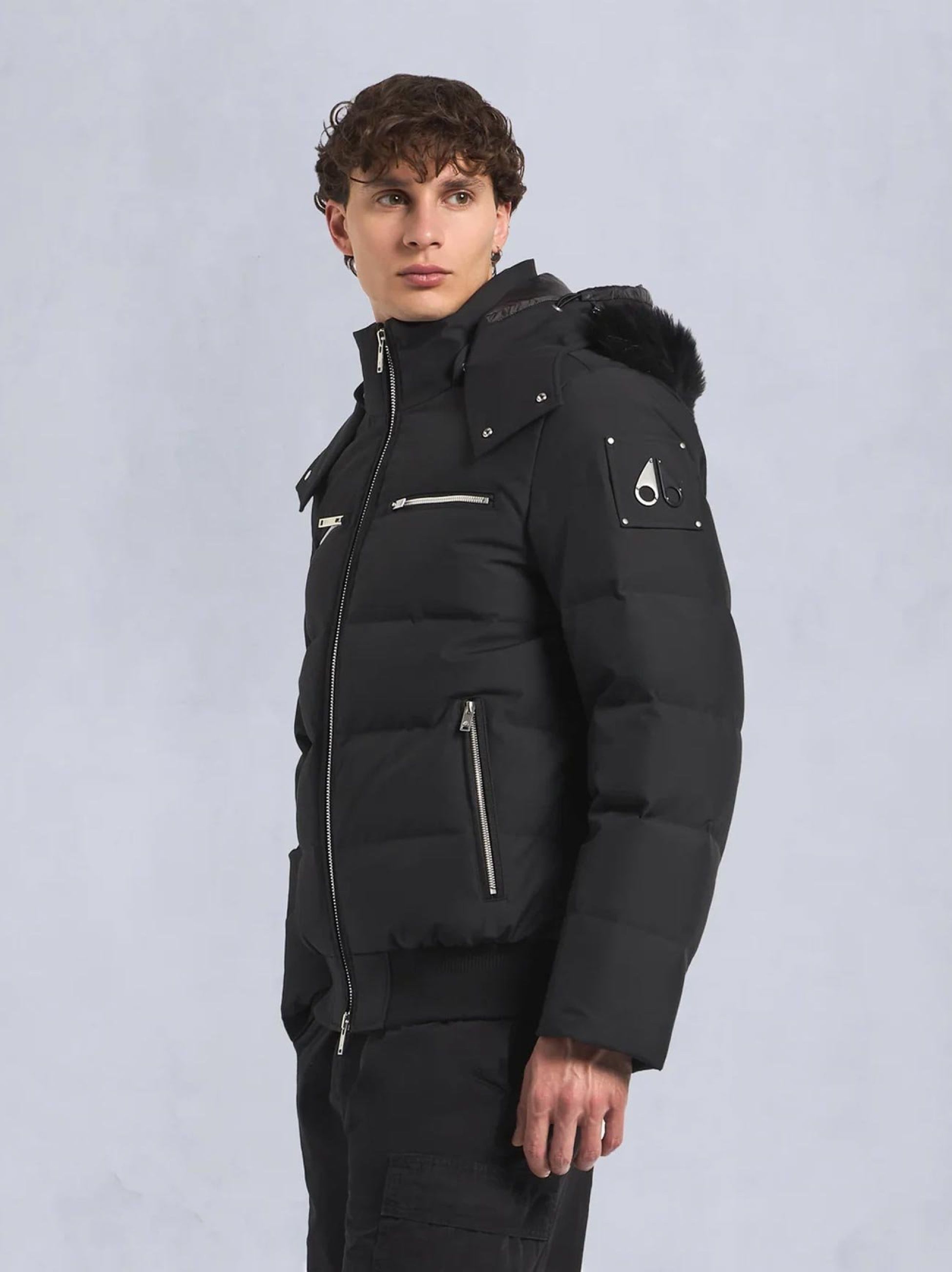 Moose Knuckles Mens Black Cloud Bomber Neoshear Jacket | Designerwear