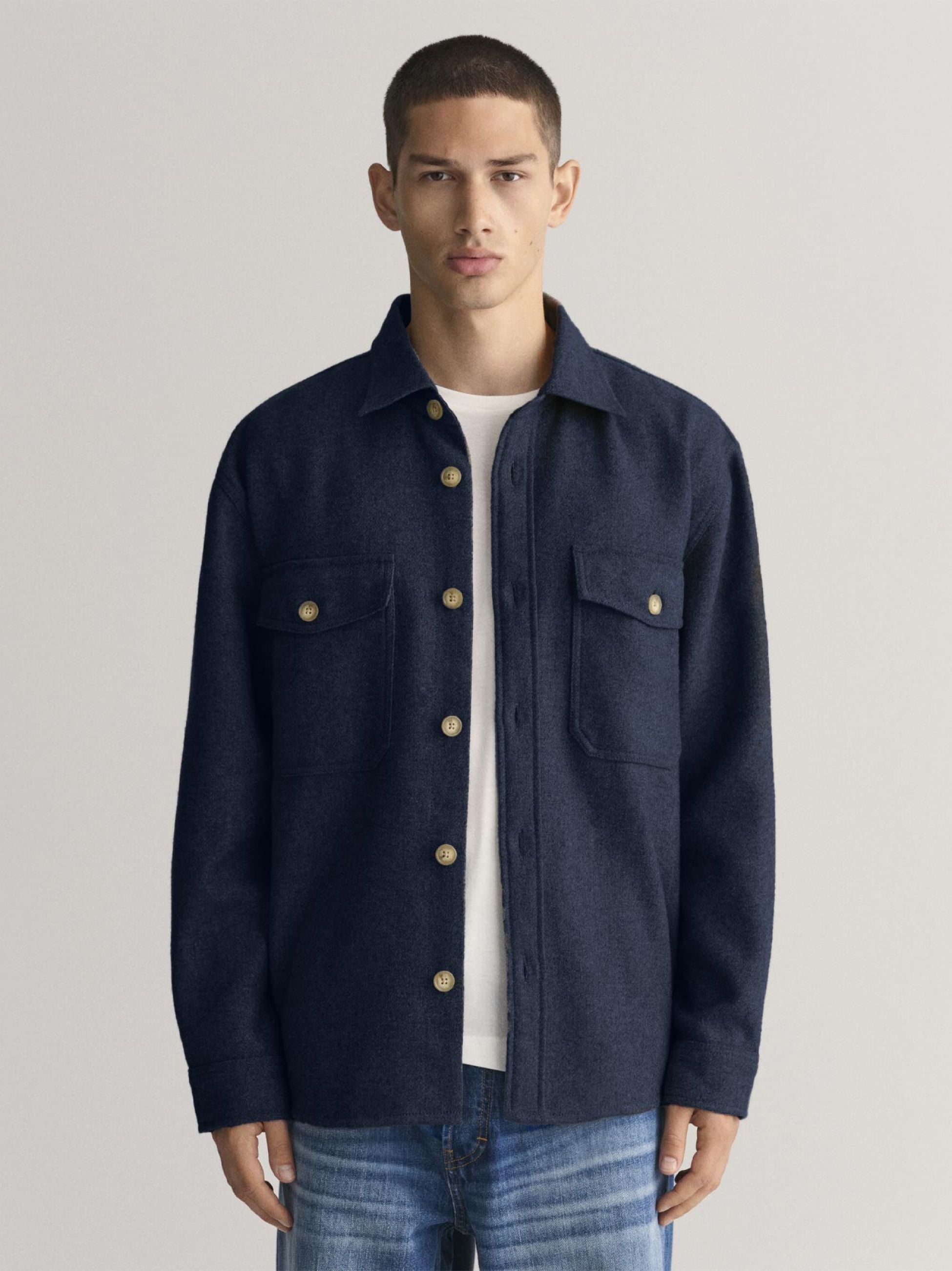 GANT Mens Marine Wool Blend Overshirt | Designerwear